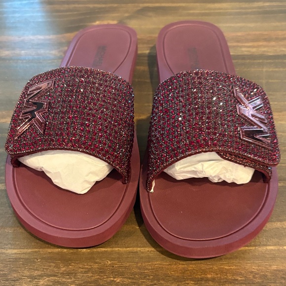 Michael Kors | Shoes | Michael Kors Burgundy Slide Sandals | Poshmark